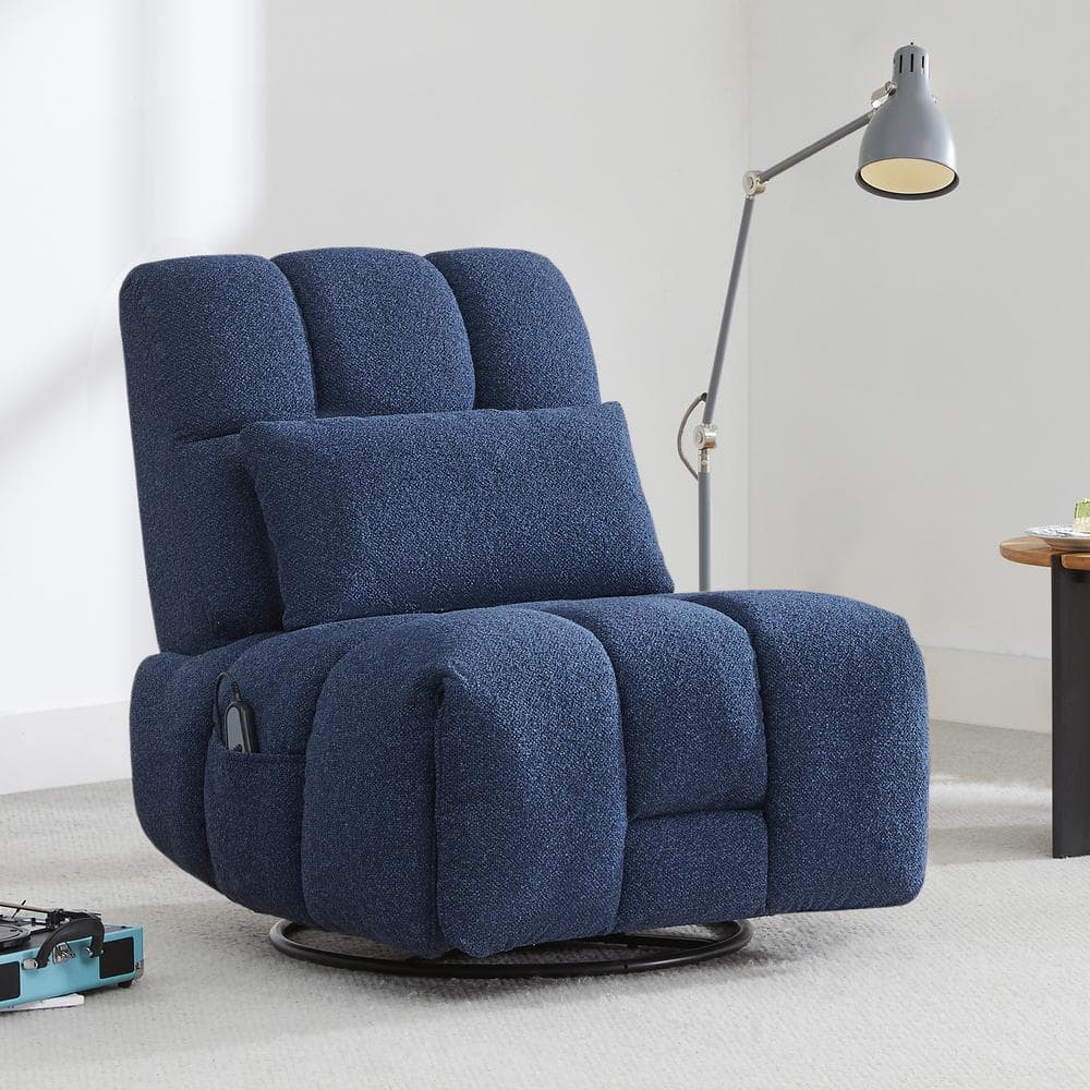 Spruce & Spring Ignatius Blue Fabric Swivel Rocker Power Recliner Chair ...
