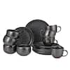 Over and Back Volcanic 16-Piece Casual Black Stoneware Dinnerware Set ...