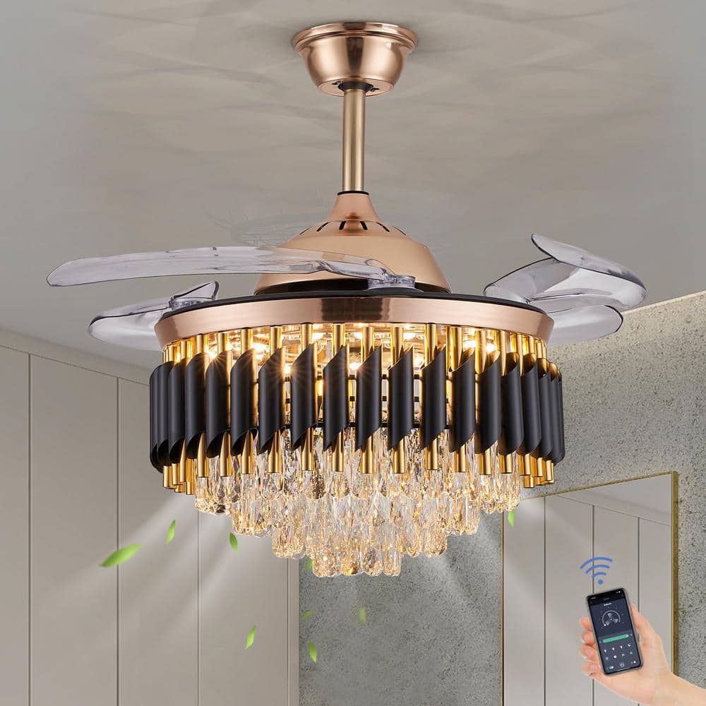 ANTOINE 42 in. Indoor Dimmable LED Crystal Ceiling Fan with Light ...