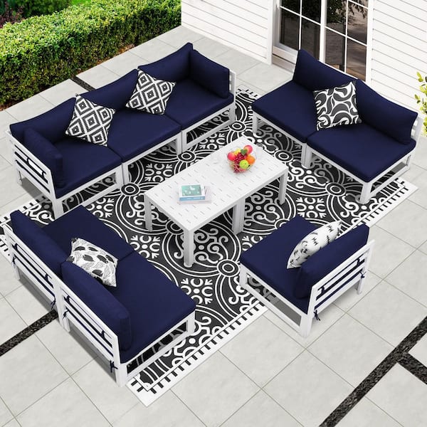 FINCATI Modern 10-Piece White Aluminum Outdoor Patio Conversation Deep ...