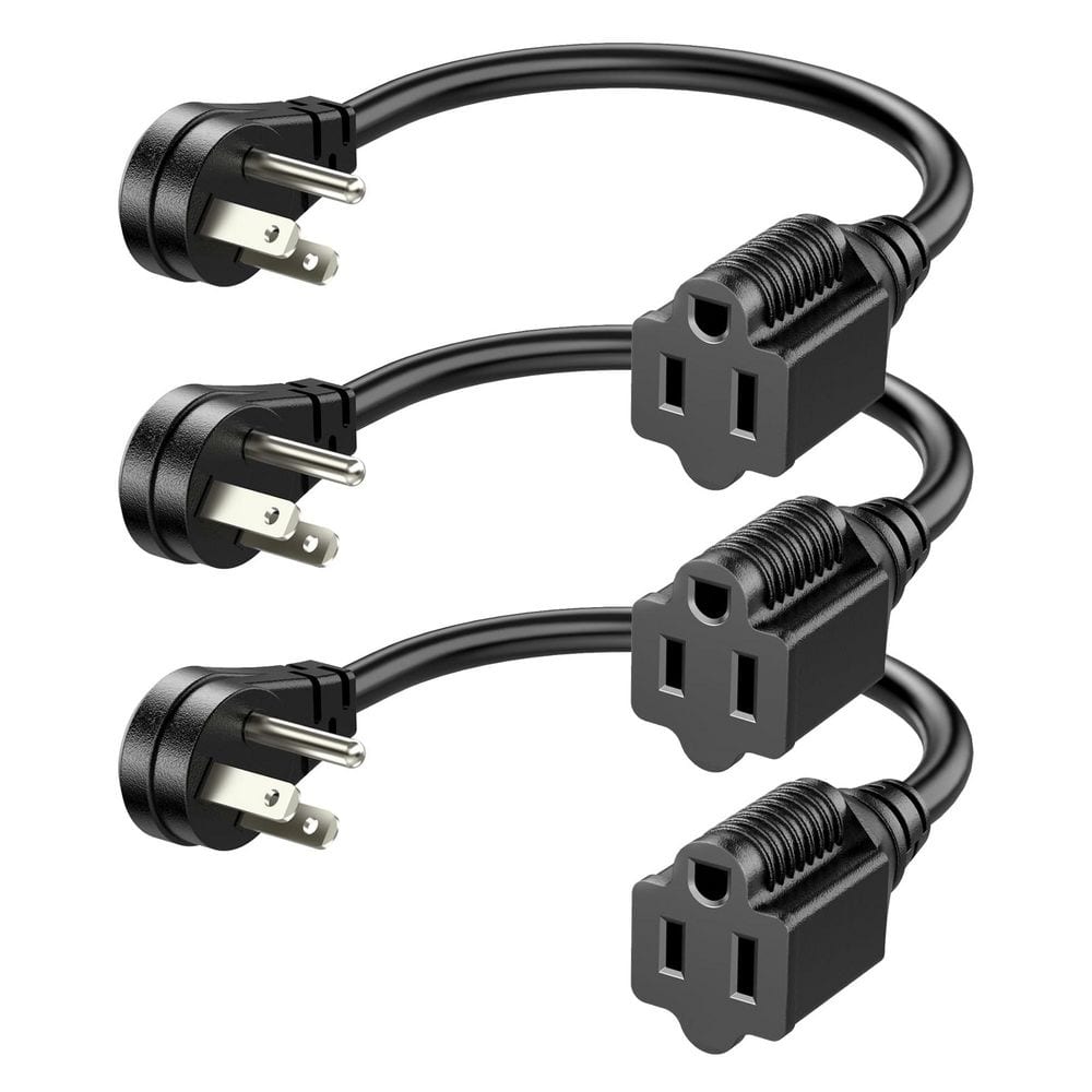 1 ft. 14 AWG Indoor Extension Cord with Flat Angled Plug, 3-Prong Tri ...