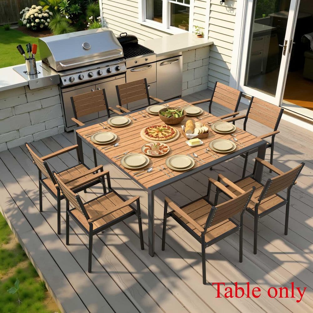 Pellebant 56.3 in. Aluminum Brown Square Outdoor Patio Dining Table ...