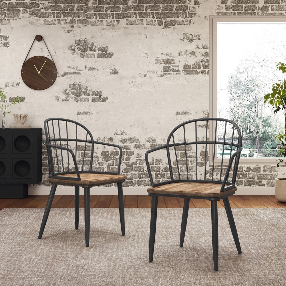 Harper & Bright Designs Natural Color Wood Dining Chair with Black ...