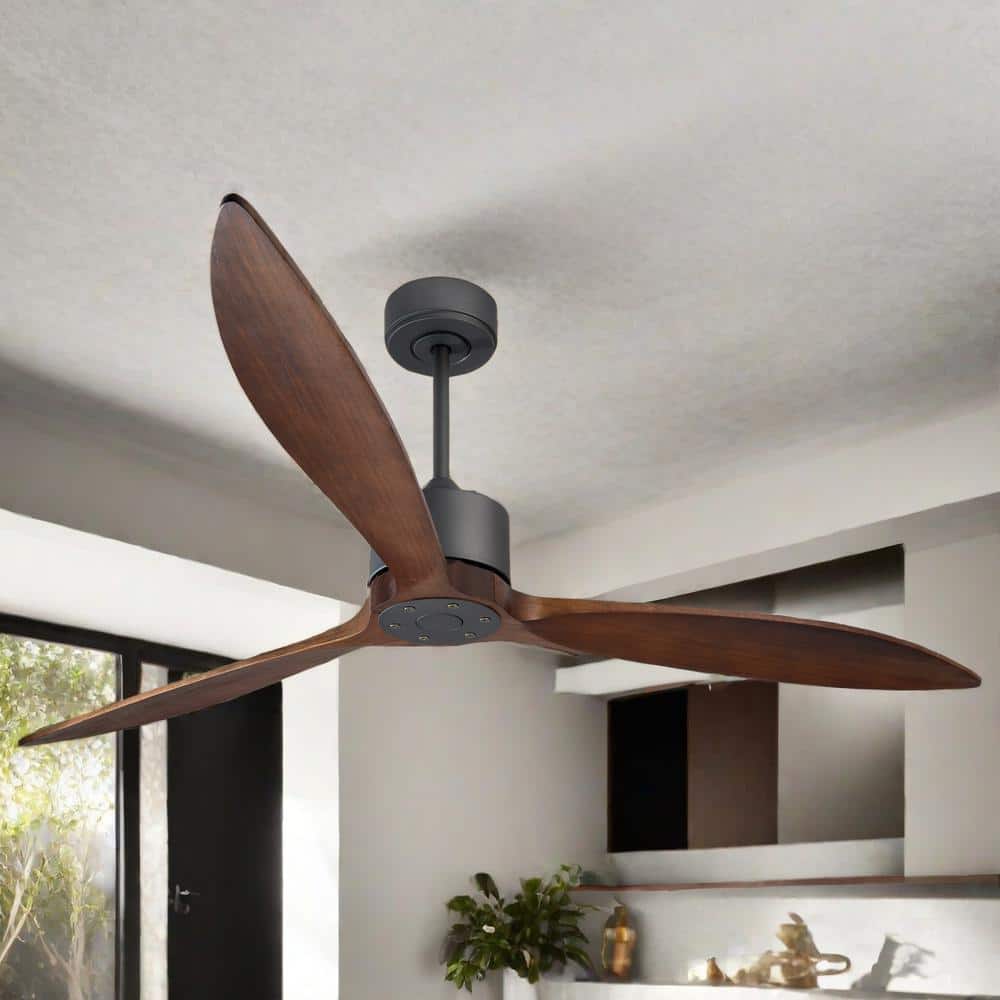 Keazile 65in. Indoor Jet Black Ceiling Fan without Light, Solid Wood ...