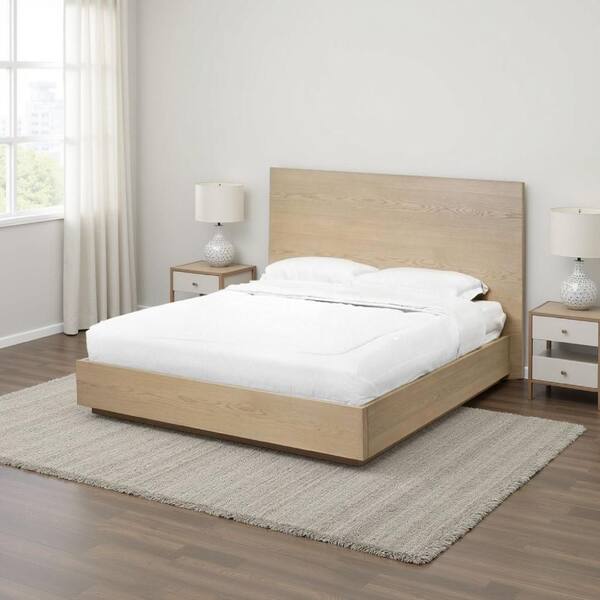 Benjara Aziel White Oak Brown Wood Frame King Platform Bed with Panel ...