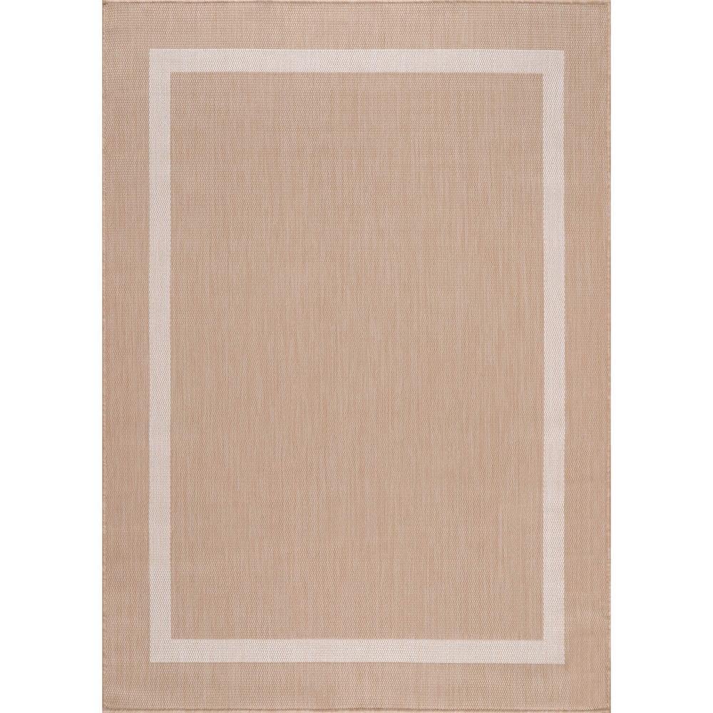 Beverly Rug Waikiki Beige/White 4 ft. x 6 ft. Bordered Indoor/Outdoor ...