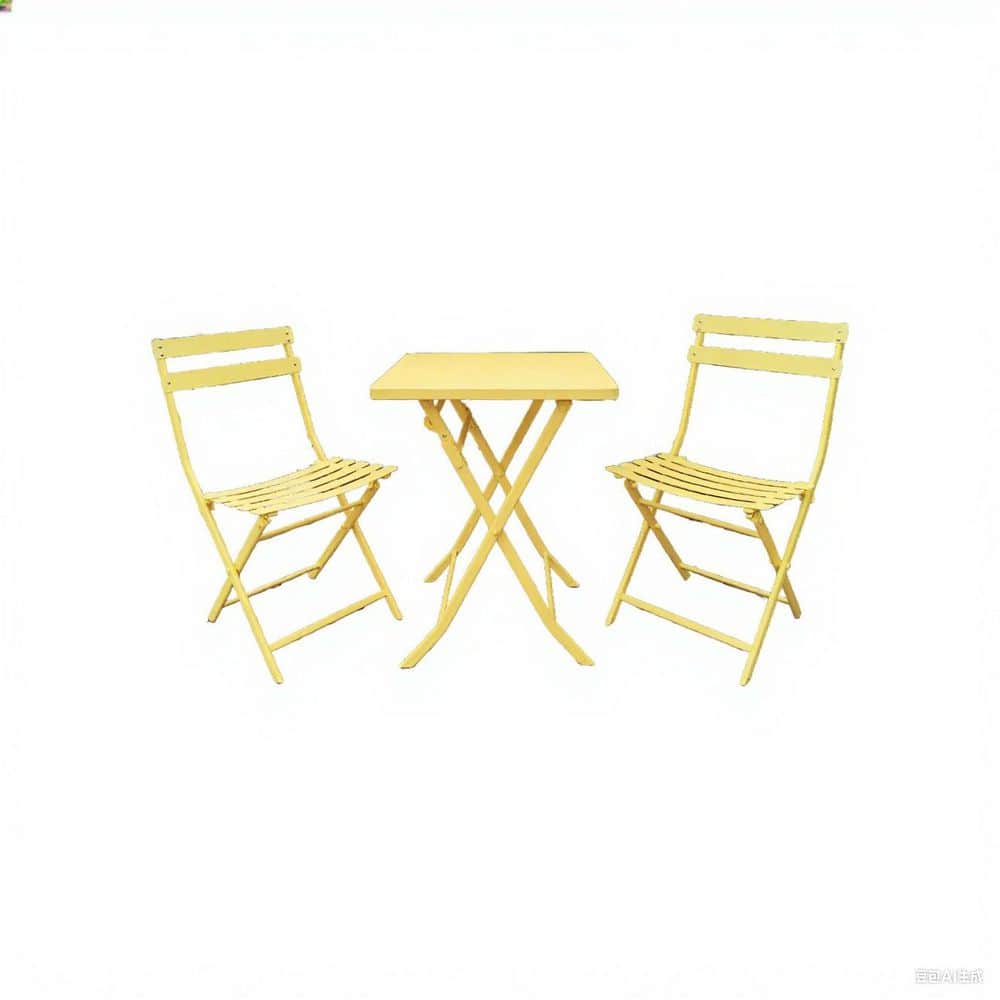 Yellow 3-Piece Metal Outdoor Bistro Set, Patio Foldable Square Table ...