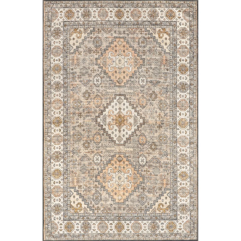 nuLOOM Kesia Vintage Bordered Machine Washable Peach 8 ft. x 10 ft ...