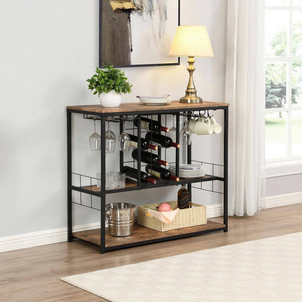 Tileon Bar Serving Cart for Home with Wine Rack and Glass Holder 3-Tier ...