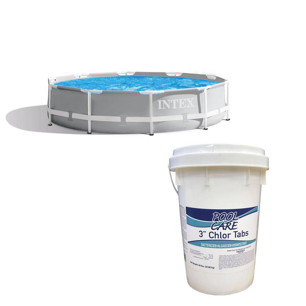 Intex 12 ft. x 30 in. Prism Above Ground Pool and Pool Care Chlorine ...