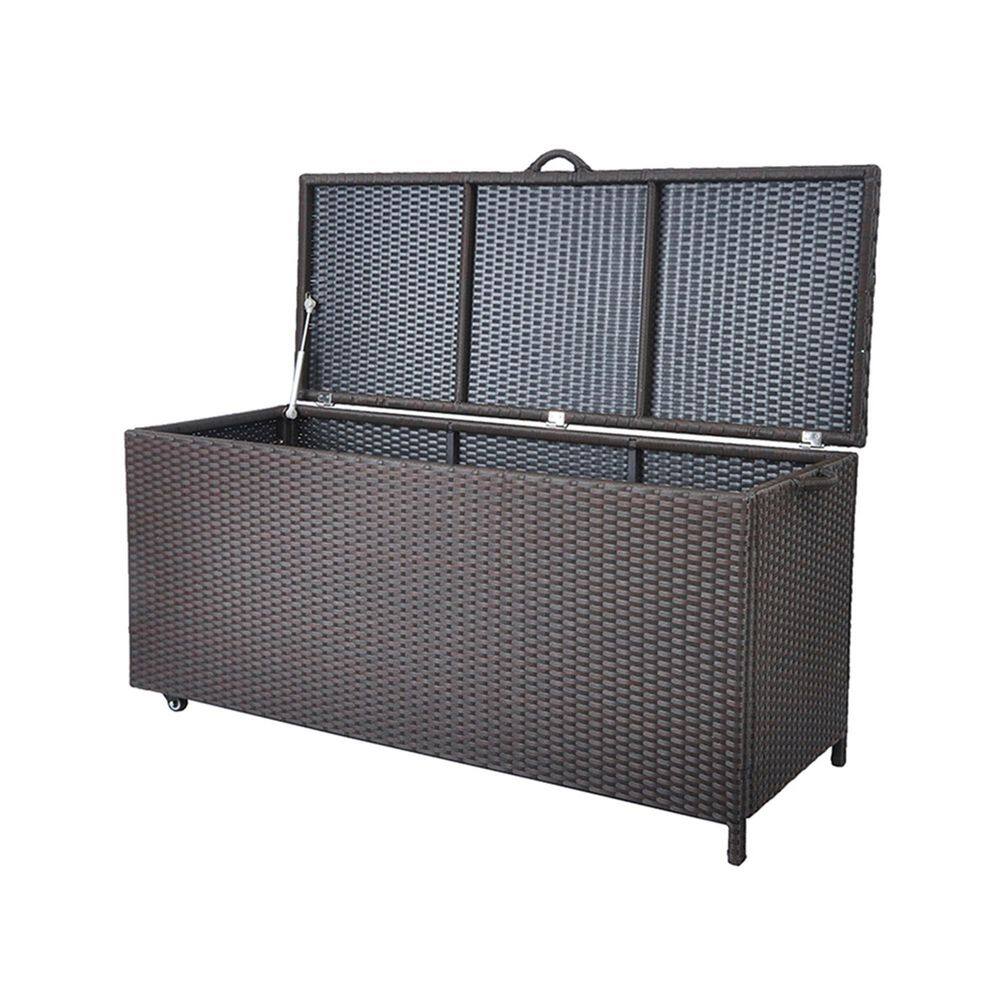 Brown 111 Gal. All-Weather Wicker Outdoor Large Deck Box with Wheels ...