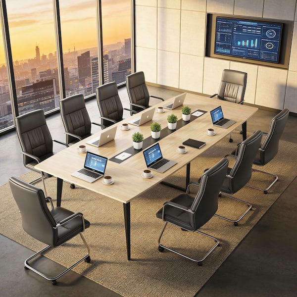 BYBLIGHT 94.48 in. L Rectangle Light Brown Wood Computer Desk, Large ...
