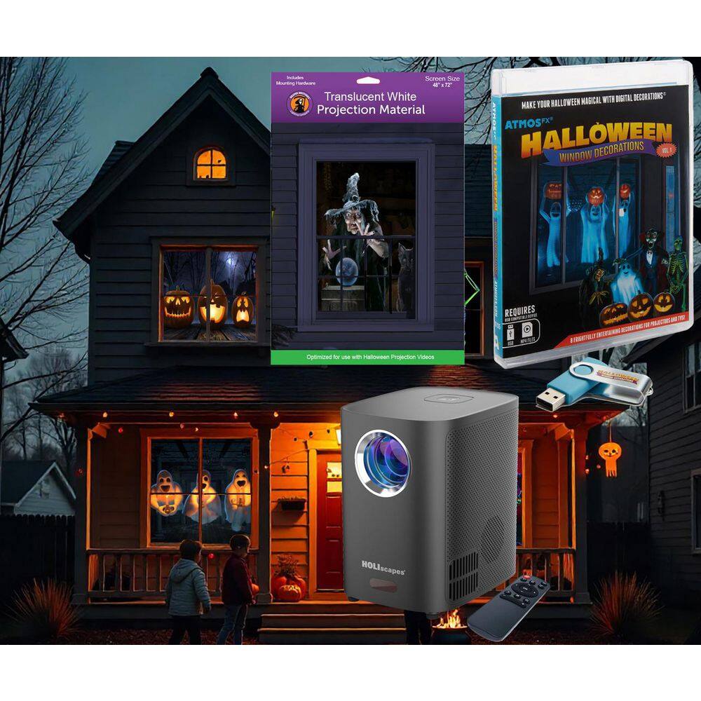 HoliScapes Atmosfx Halloween Vol. 1-Projector Kit - 8-Videos on USB Plus Projector Plus 48 in. x ...