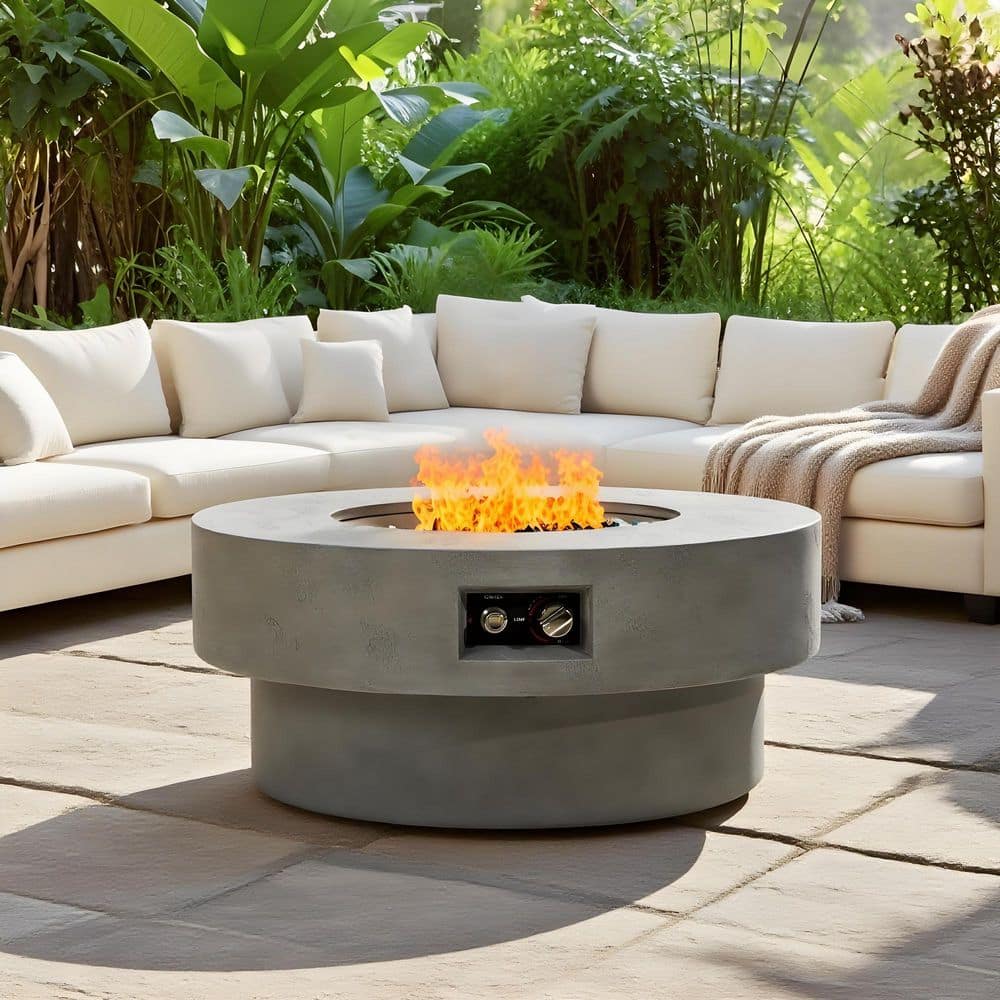 34 in. Round Metal 50,000BTU Outdoor Fire Pit Table, Propane Fire Pit ...