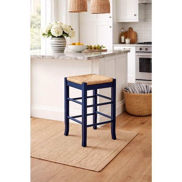 Boraam Square Rush Backless Wood Counter Stool-Navy Blue Finish 95424 ...