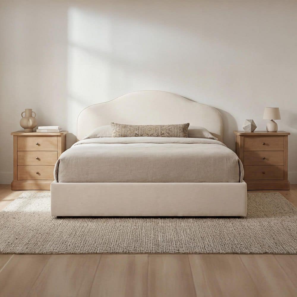 NADAAL STUDIOS Jalenor White Wood Frame King Platform Bed with ...