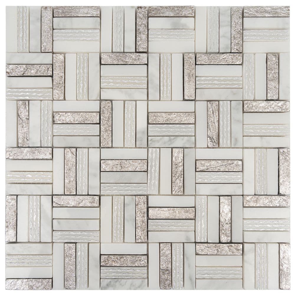 Apollo Tile Artisana 4 x 5 in. Silver White Polish Foil Texture Stone ...