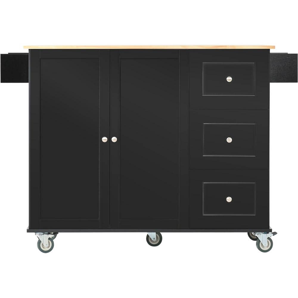 Boosicavelly Black Solid Wood MDF Kitchen Cart with Drop-Leaf ...