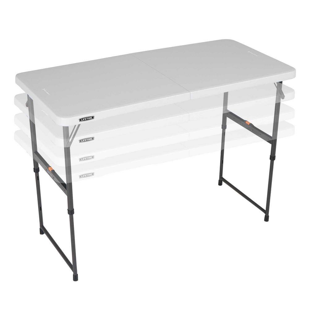 Lifetime 4 Ft One Hand Adjustable Height Fold in Half Table Almond