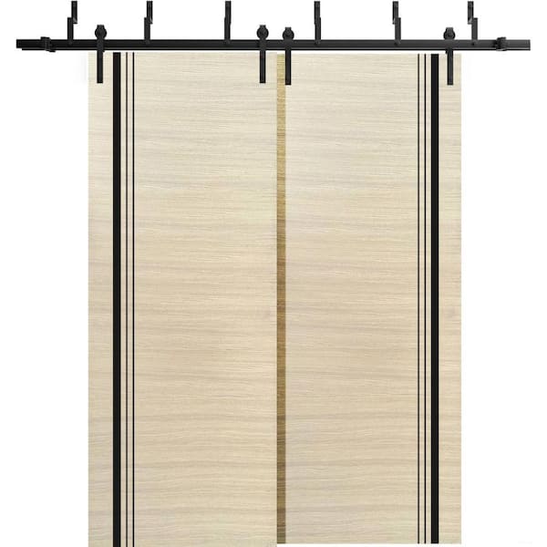 Sartodoors 84 in. x 80 in. 2 Panel Natural Veneer Solid Wood with ...