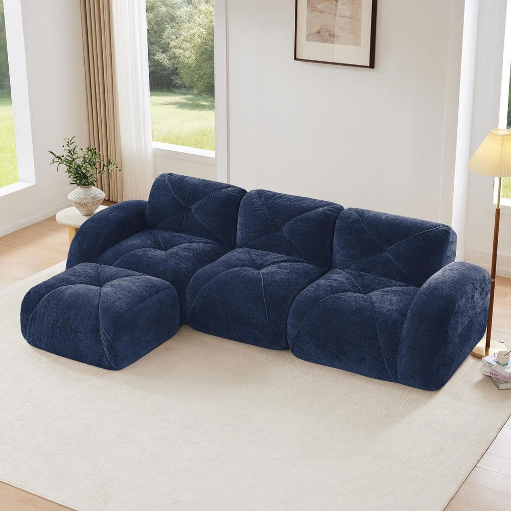 Boyel Living 110.6 in. Velvet L-Shaped Modular Sectional Sofa in Blue ...