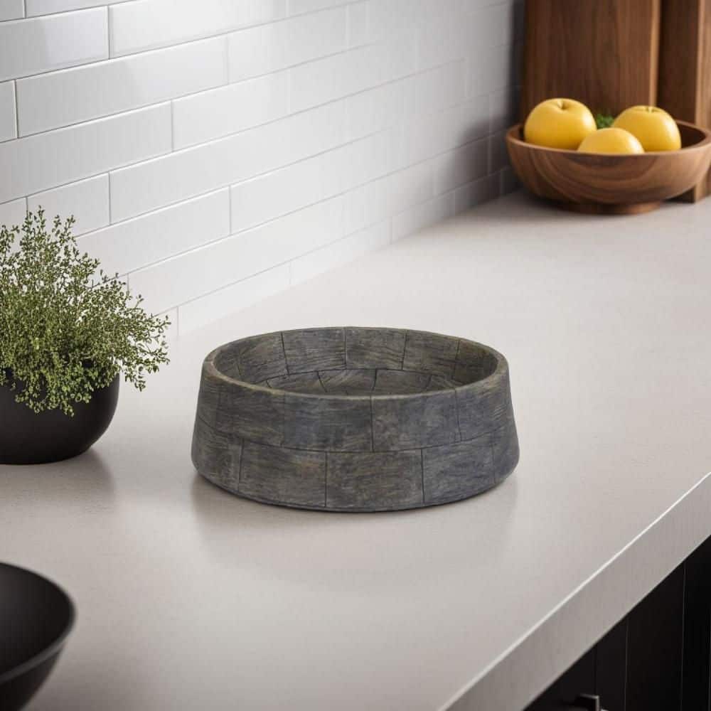 Benjara Rimy Charcoal Black and Gray Round Resin 14 in. Decorative Accessory Bowl BM335596 - The ...