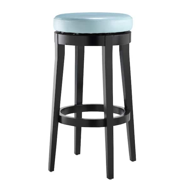 30 in. Blue Cushioned Swivel Bar Stool in Black 0847100310 - The Home Depot
