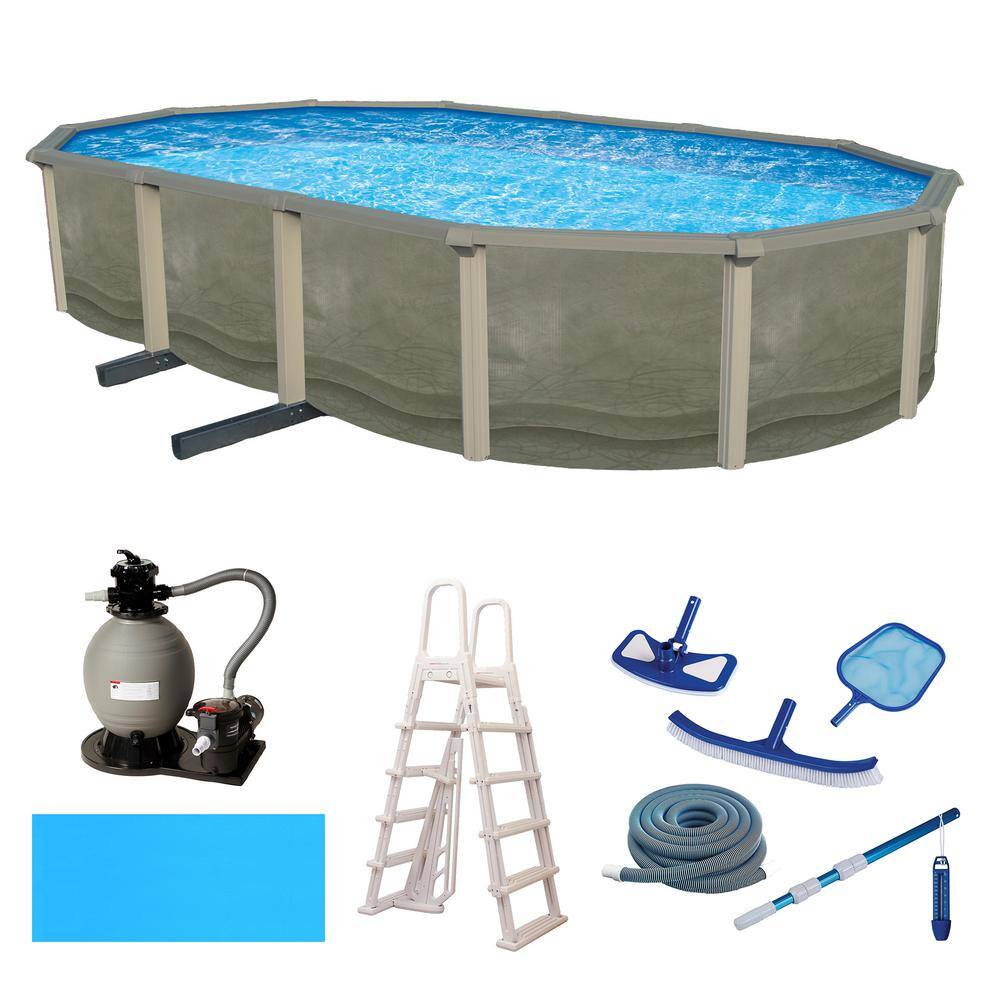 Blue Wave Trinity 15 ft. x 30 ft. Oval 52 in. Deep Steel Wall Pool ...