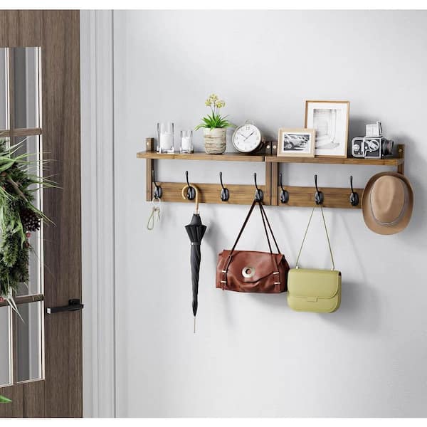 Entryway Walnut Bamboo Wall Mount Coat Rack PU568BS7 - The Home Depot