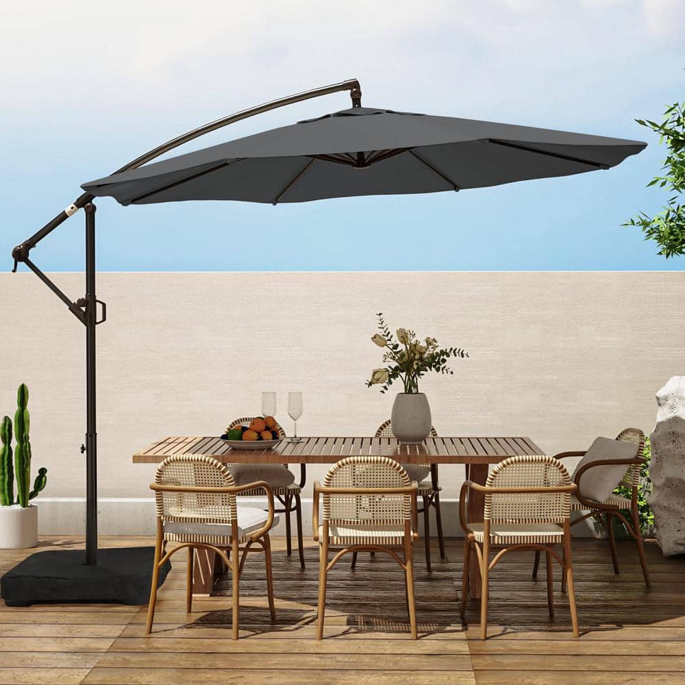 PASAMIC 10 ft. Aluminum Offset Cantilever Patio Umbrella with Base ...