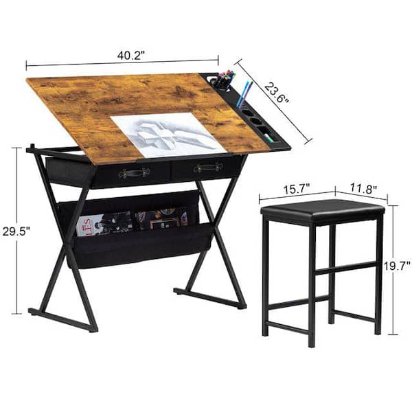 VECELO Height Adjustable Drafting Table Drawing Table Set 23.6 in ...