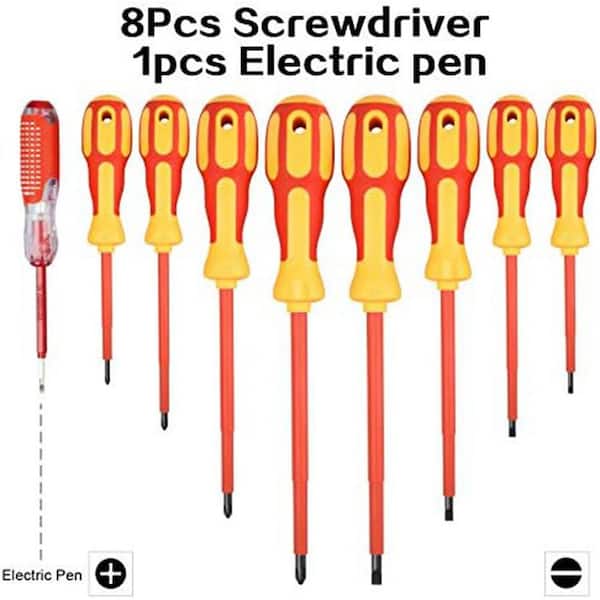 Lukyamzn Insulated Electrician Screwdrivers Set 3-6in Shank 7 Bit Red ...