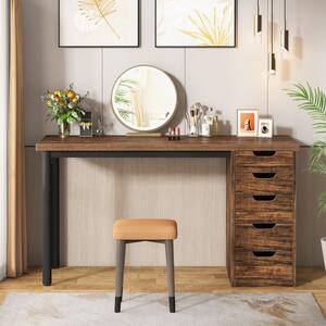 BYBLIGHT Helotes 47 in. Rustic Brown and Black Makeup Vanity Desk with ...