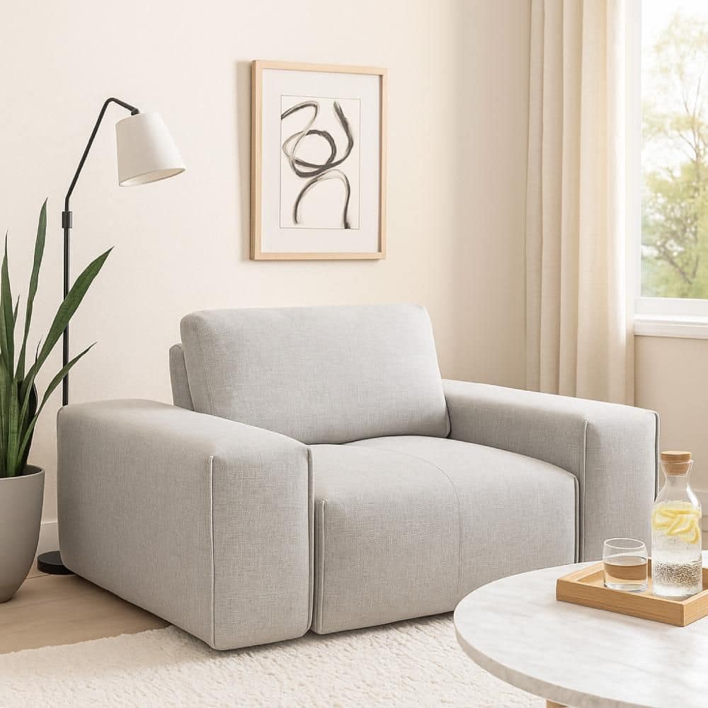 Benjara Joa Greige Polyester Blend Oversized Modular Sofa Arm Chair ...