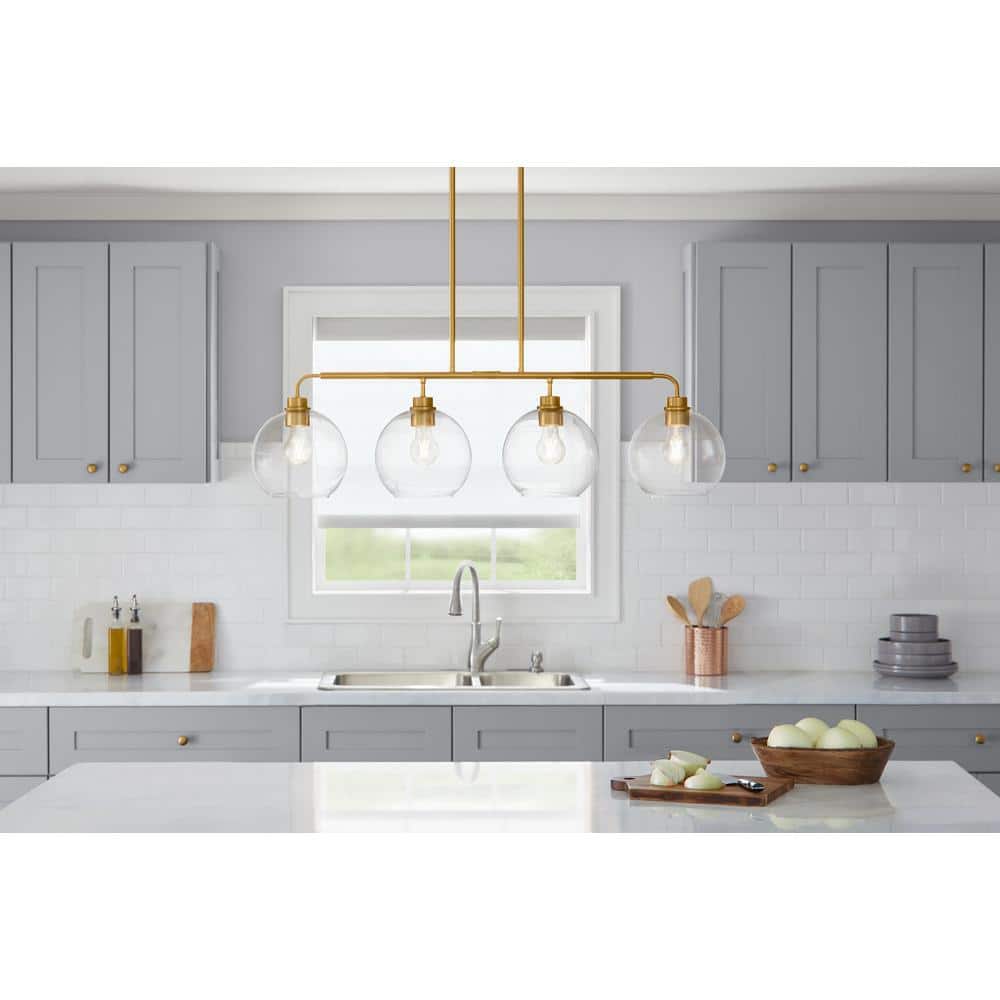 Hampton Bay Vista Heights 4-Light Aged Brass Linear Island Pendant ...