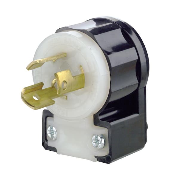 Leviton 15 Amp 125-Volt Locking Grounding Angle Plug, Black/White 4720 ...