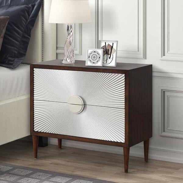 Acme Furniture Shimas 2-Drawer Silver and Walnut Finish Nightstand 32 ...