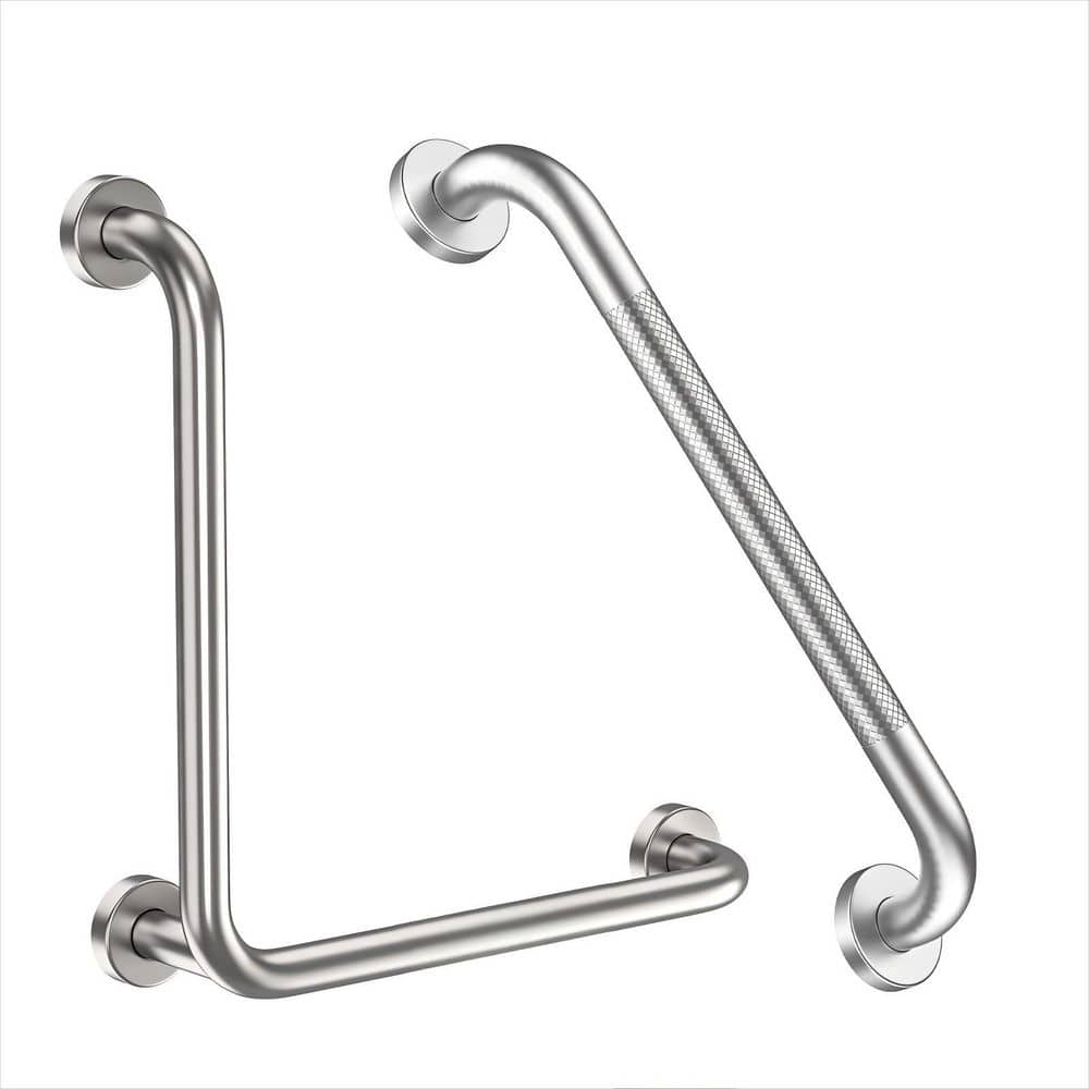 Wudkey 16 in. Stainless Steel L-Shaped Shower Grab Bar Wall Mounted ...