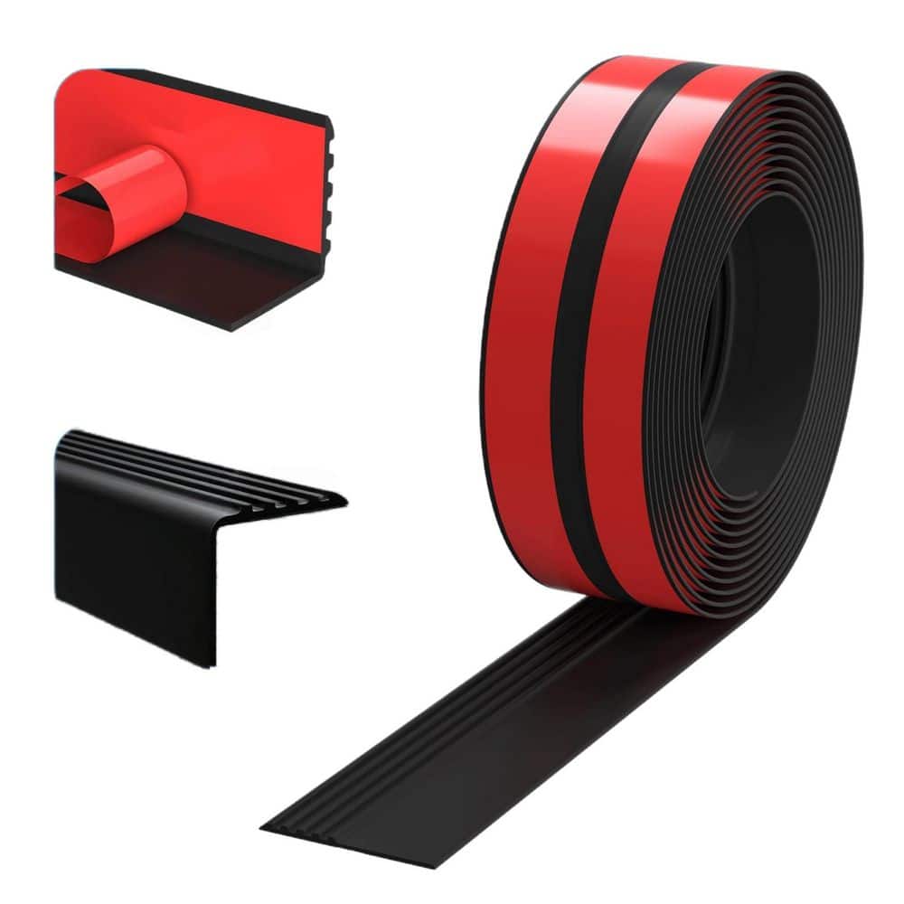 7 in. x 7 in. Black PVC Stair Tread Cover Set of 1, Self-Adhesive Vinyl ...