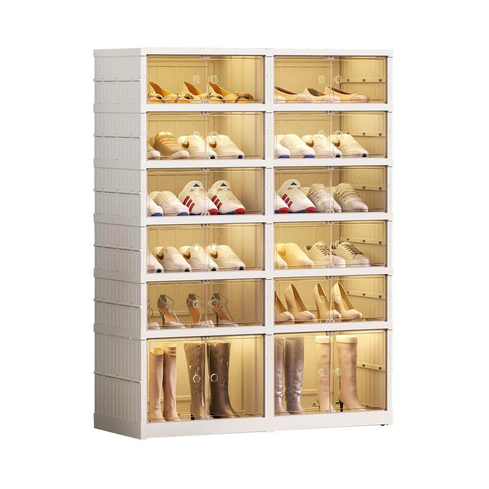 CSC DECOR INC White 24 Pairs Shoe Storage Cabinet 6 Tiers Portable Shoe ...