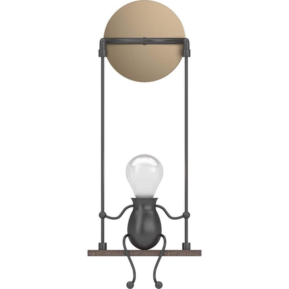 Volume Lighting 1-Light Bulb Person on a Swing Black & Walnut Wall ...