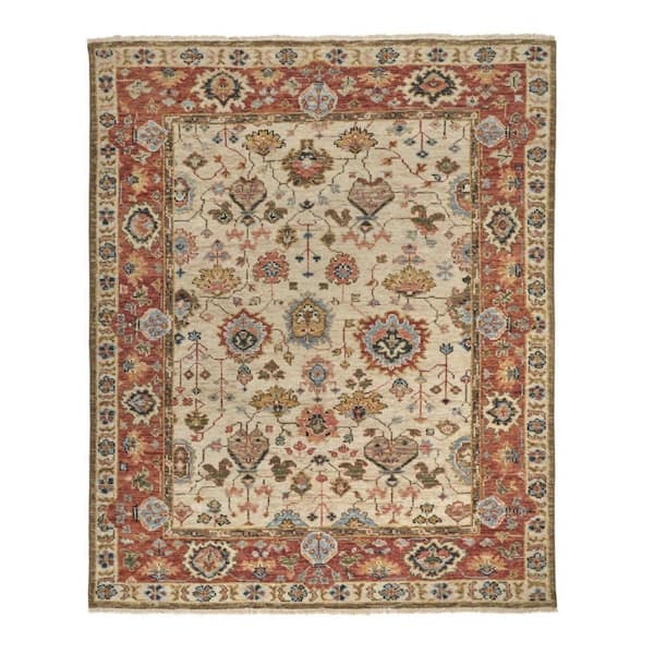 HomeRoots 9 ft. X 12 ft. Red and Ivory Floral Area Rug 2000512655 - The ...