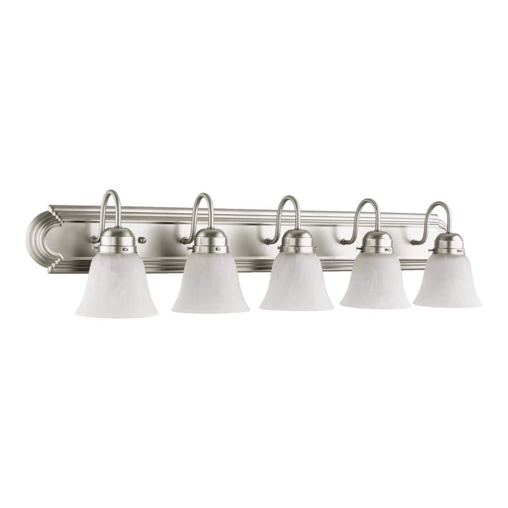 Quorum INTERNATIONAL 36 in. 5-Light Satin Nickel Vanity Light with Faux ...