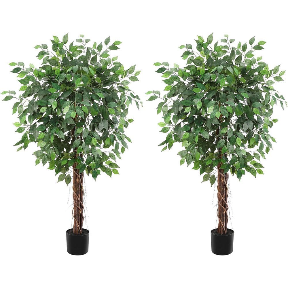 MOVECOM 4 ft. 2 Pack Artificial Ficus Tree with Natural Wood Trunks ...