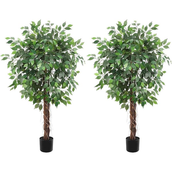 MOVECOM 4 ft. 2 Pack Artificial Ficus Tree with Natural Wood Trunks ...