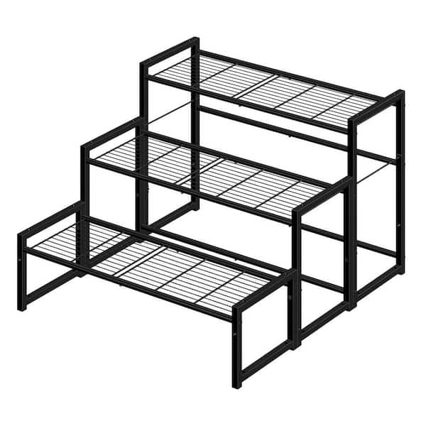 Fir Wood 3-Tier Potting Plant Table with Metal Top & Tool Hooks-Grey ...