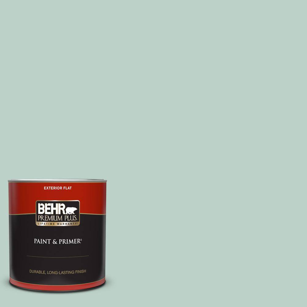 BEHR PREMIUM PLUS 1 qt. #S420-2 Moon Glass Flat Exterior Paint & Primer ...