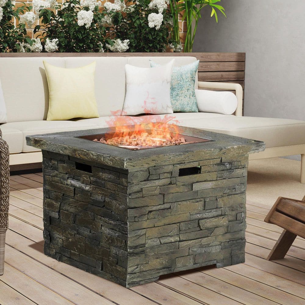 ToolCat 35 in. 40,000-BTU Square MGO Concrete Outdoor Patio Fire Pit ...