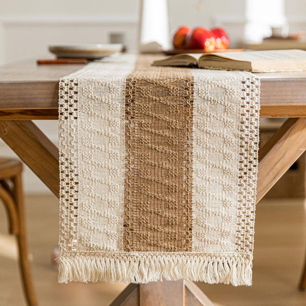 Wellco 12 in. x 108 in. Farmhouse Style Natural Burlap Table Runner ...