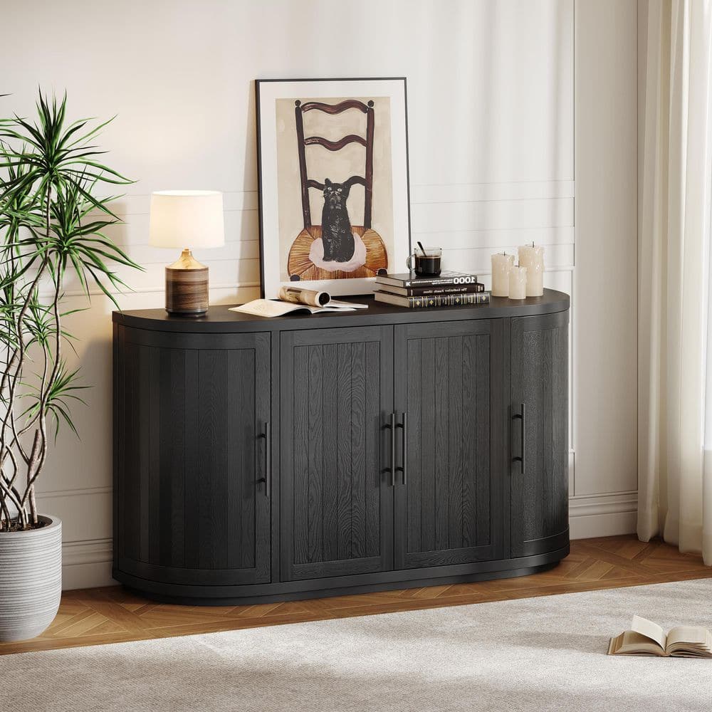 Harper & Bright Designs Curved Design Black Wood 57 in. Sideboard ...